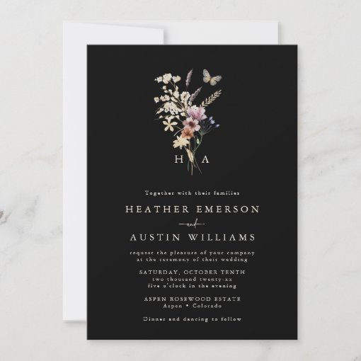 Black Monogram Wedding Invitation | Zazzle