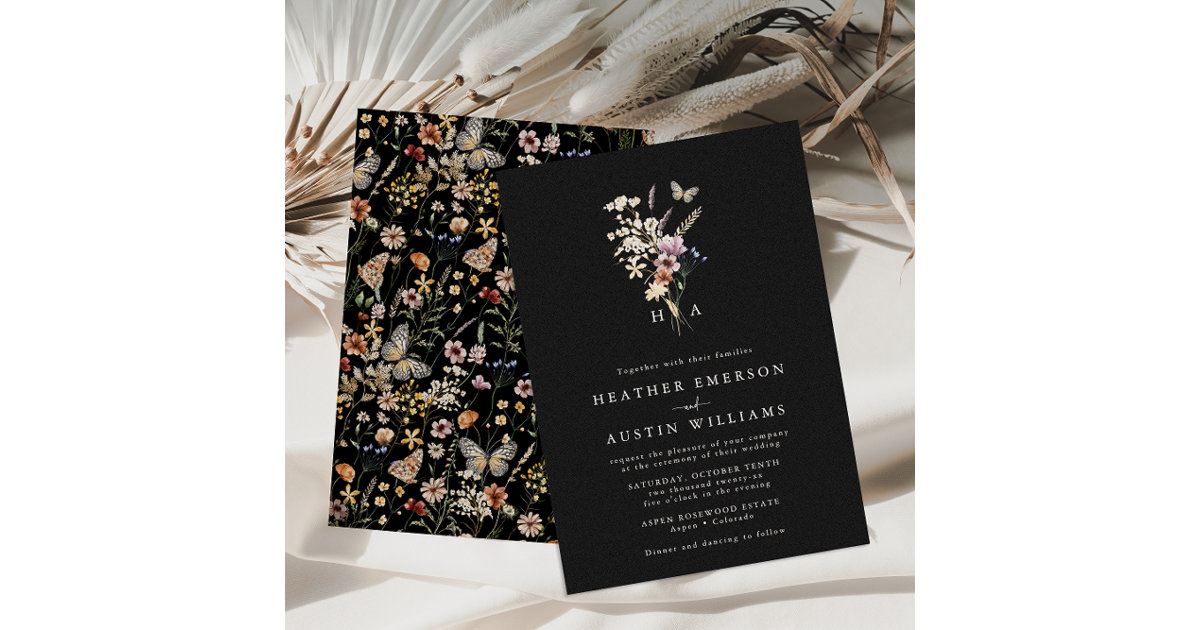 Black Monogram Wedding Invitation | Zazzle