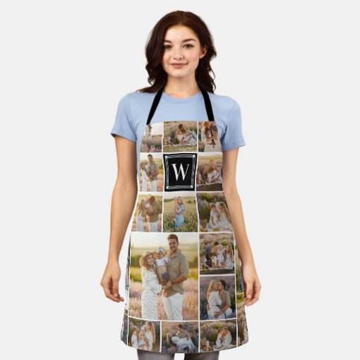 Black Monogrammed 20 Pic Photo Collage Apron | Zazzle