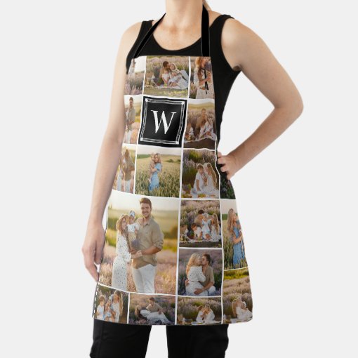 Black Monogrammed 20 Pic Photo Collage Apron | Zazzle