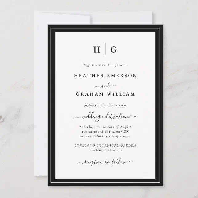 Black Monogrammed Wedding Invitation | Zazzle