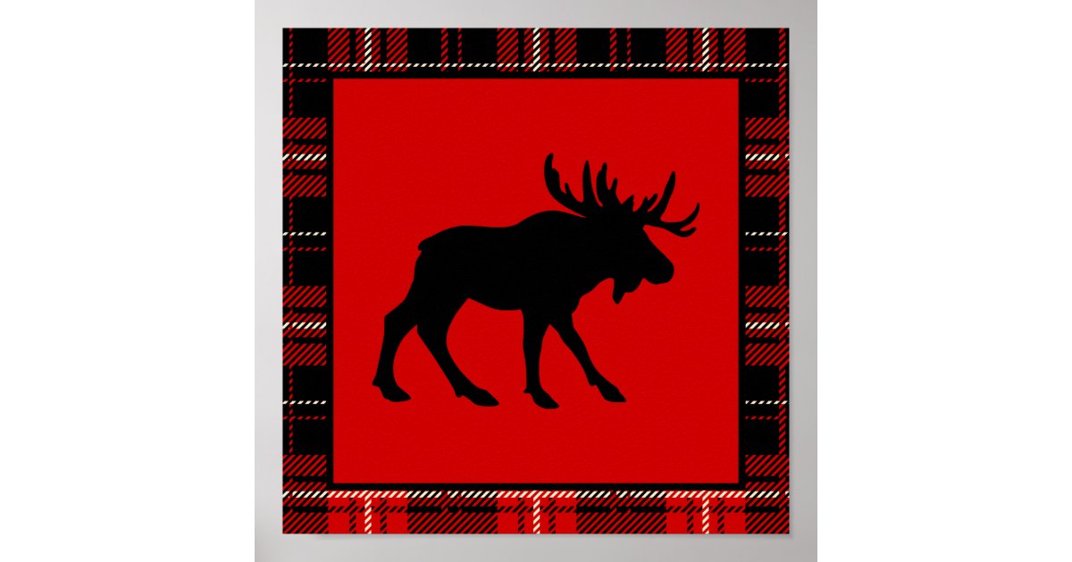 Black Moose, Red Plaid Poster | Zazzle