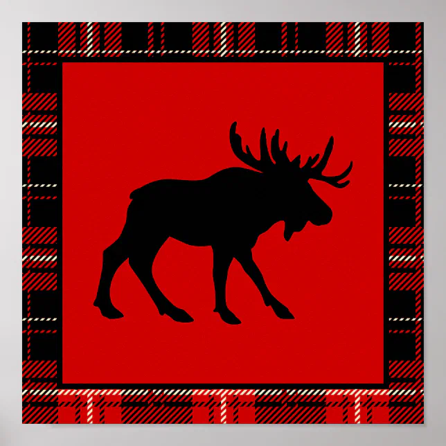 Black Moose, Red Plaid Poster | Zazzle
