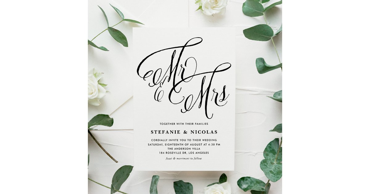 Black Mr and Mrs Rustic Script QR Code Wedding Invitation Postcard | Zazzle
