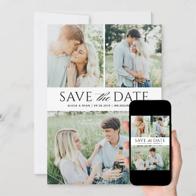 Black multiple photos save the date | Zazzle