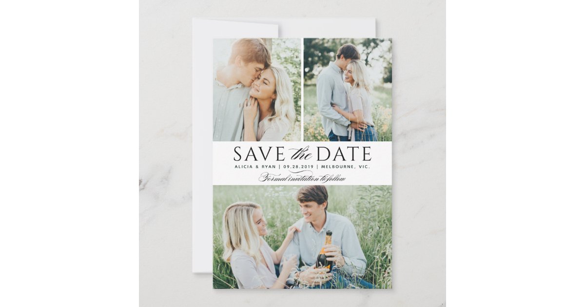 Black multiple photos save the date | Zazzle