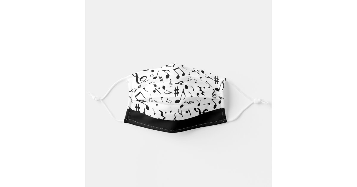 Black Music Notes on White Adult Cloth Face Mask | Zazzle