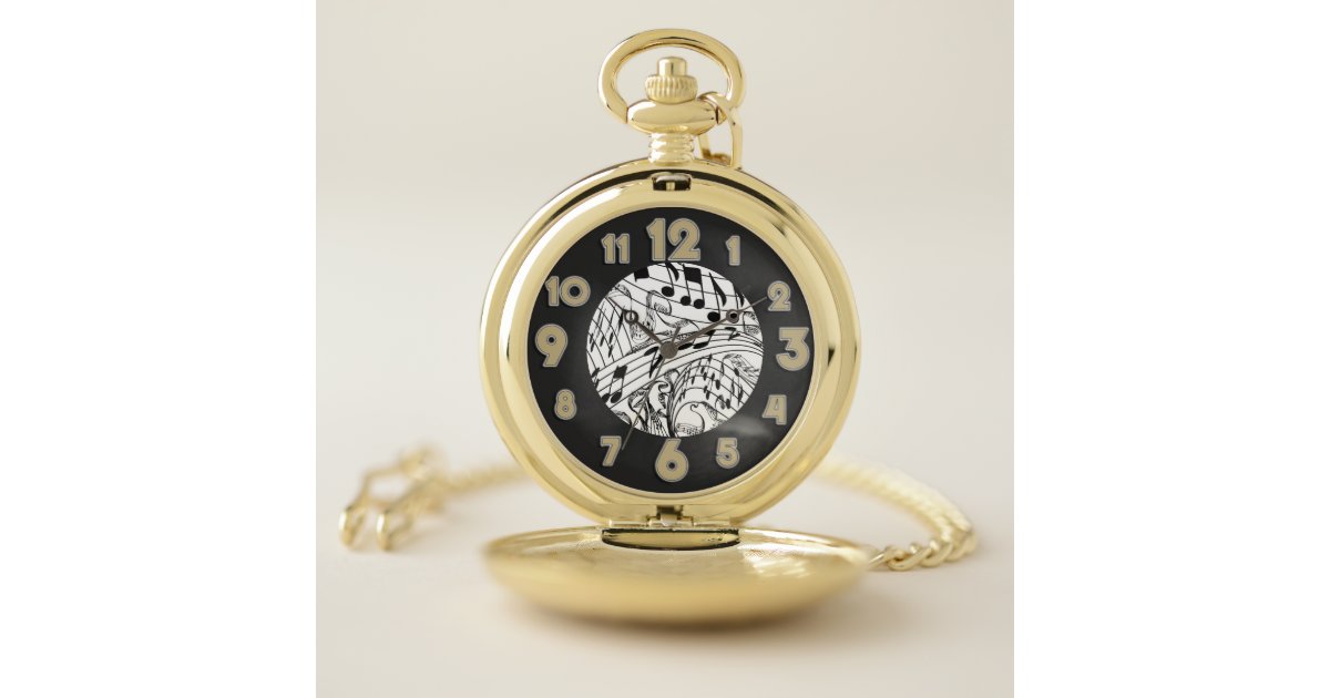 BLACK MUSIC NOTES POCKET WATCH | Zazzle
