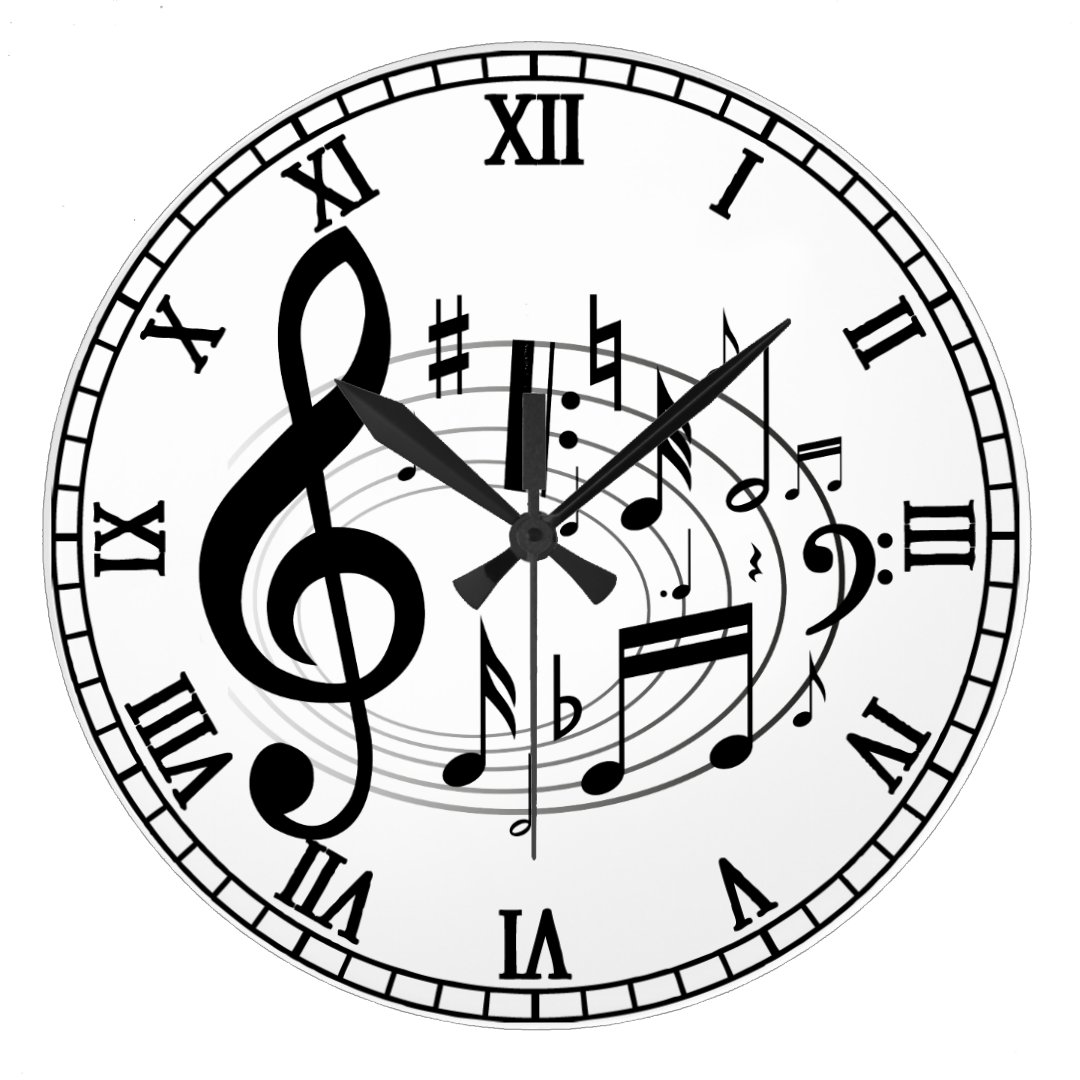 Black Musical Notes in Oval Shape designer clock | Zazzle