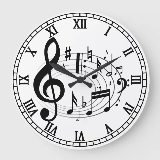 Black Musical Notes in Oval Shape designer clock | Zazzle