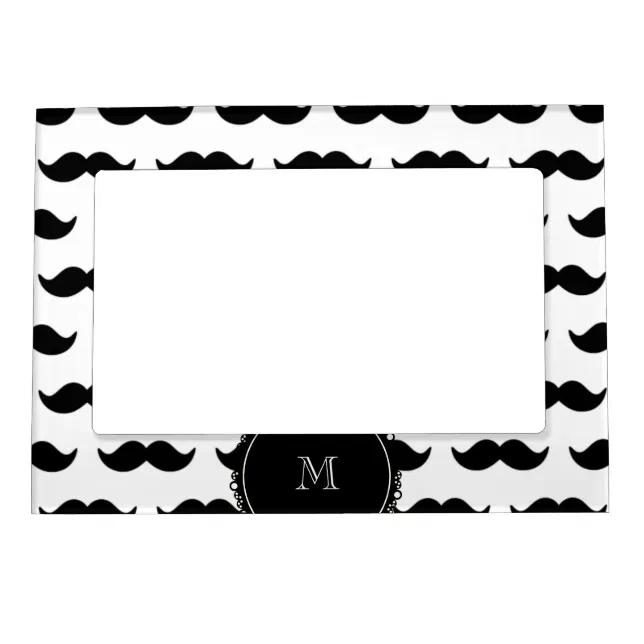Black Mustache Pattern, Your Monogram Magnetic Picture Frame | Zazzle