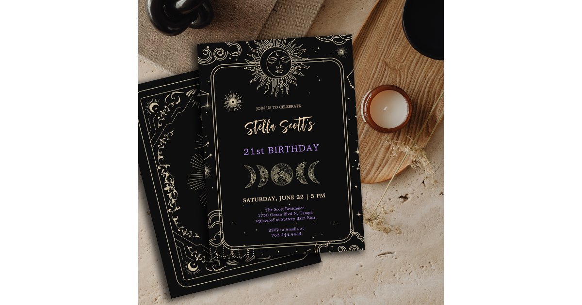 Black Mystic Celestial Moon 21st Birthday Invitation | Zazzle