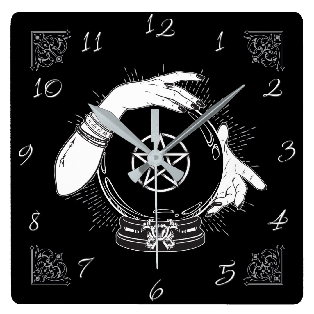 Black Mystic Fortune Teller Mystical Crystal Ball Square Wall Clock ...