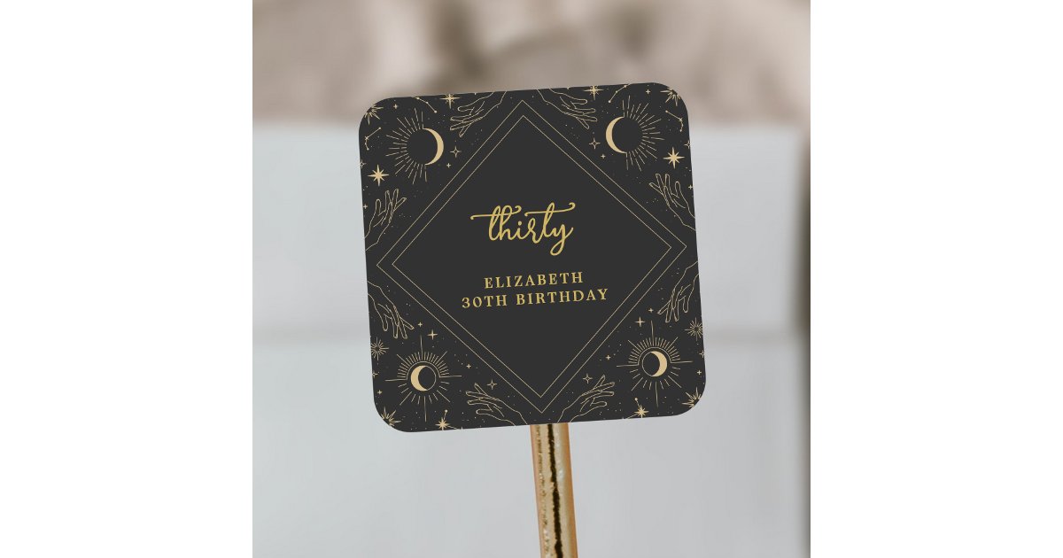 Black Mystic Horoscope Moon Birthday Envelope Square Sticker | Zazzle
