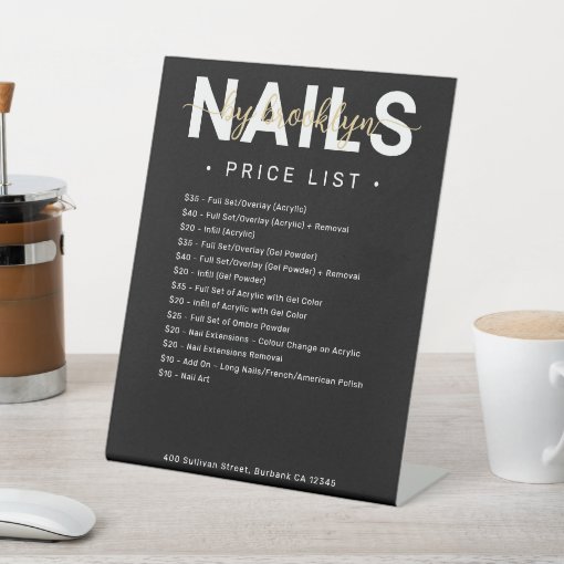 Black Nail Salon Price List Menu Pedestal Sign | Zazzle
