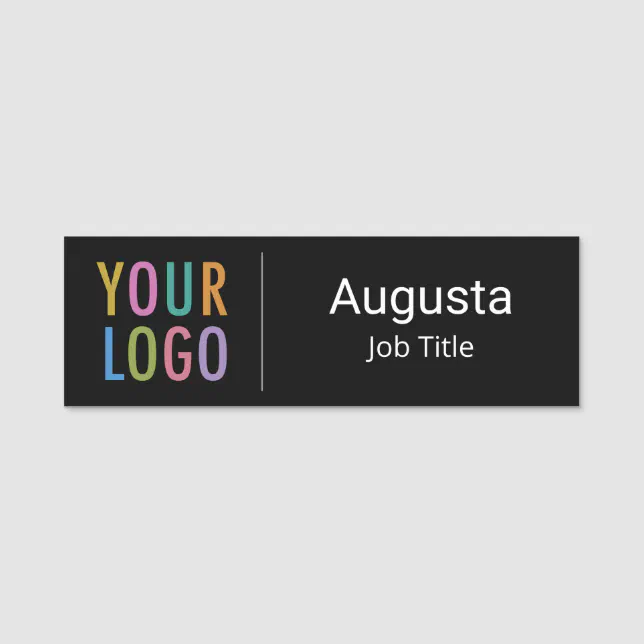 Black Name Tag Magnetic or Pin Custom Company Logo | Zazzle