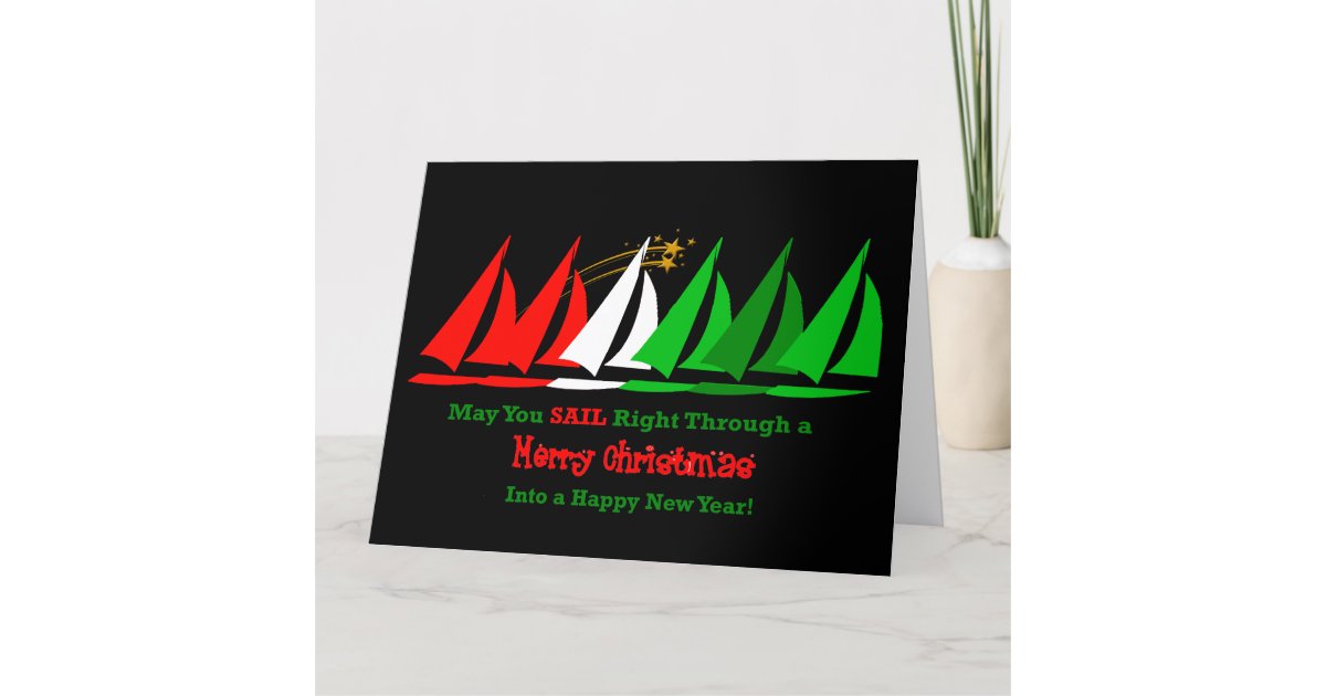 Black Nautical Christmas Card with Sailboats | Zazzle.com
