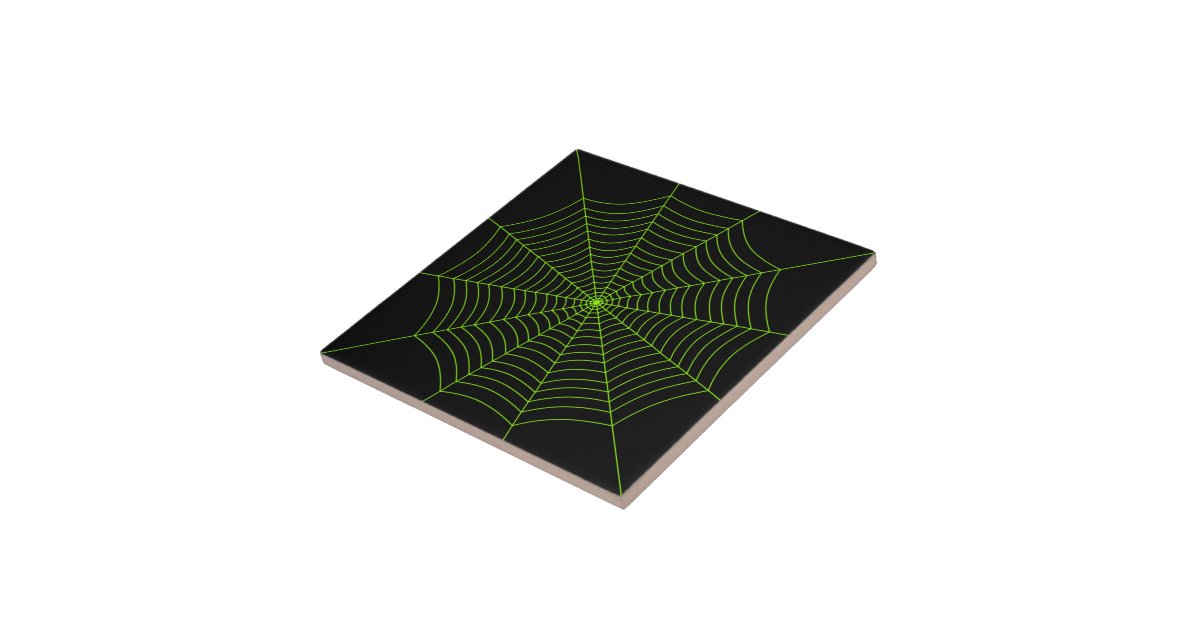 Black neon green spider web Halloween pattern Ceramic Tile | Zazzle