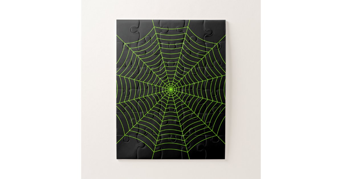 Black neon green spider web Halloween pattern Jigsaw Puzzle | Zazzle