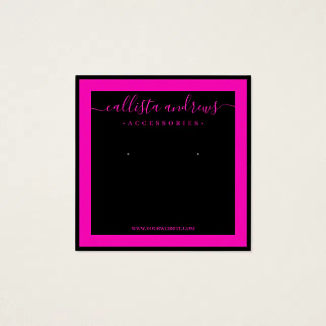 Black Neon Pink Border Cursive Earring Display | Zazzle
