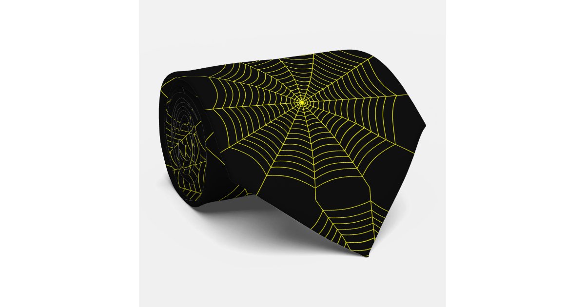 Black neon yellow spider web Halloween pattern Neck Tie | Zazzle
