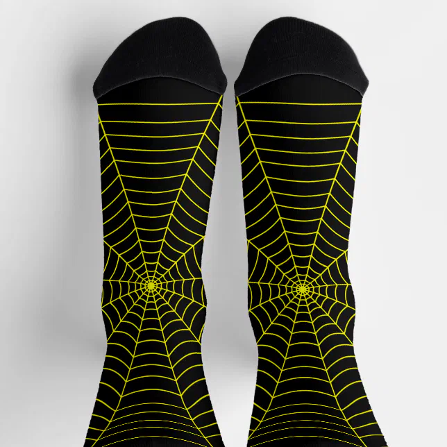 Black neon yellow spider web Halloween pattern Socks | Zazzle