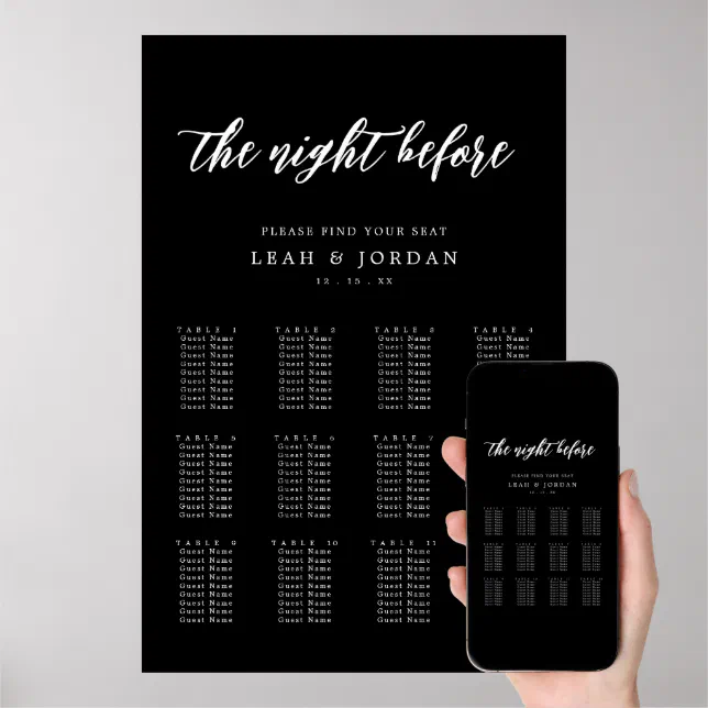 Black Night Before Rehearsal Dinner Seating Chart | Zazzle