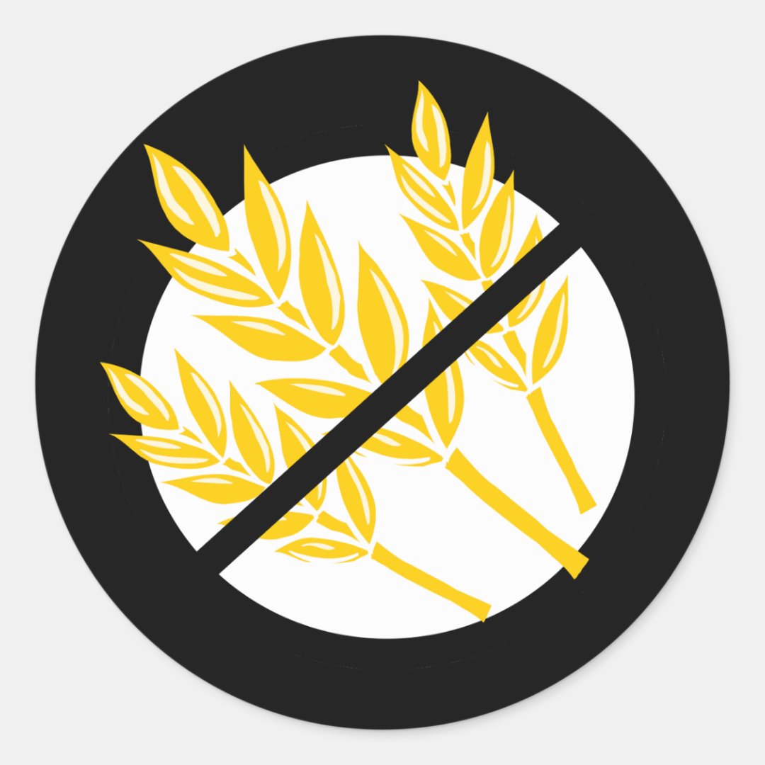 Black No Gluten Symbol No Wheat Classic Round Sticker | Zazzle