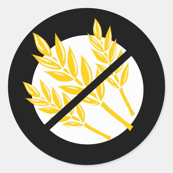 Black No Gluten Symbol No Wheat Classic Round Sticker | Zazzle