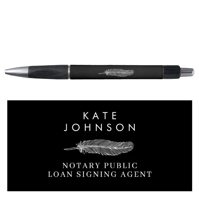 Black Notary Signing Agent Feather Quill Logo Pen | Zazzle