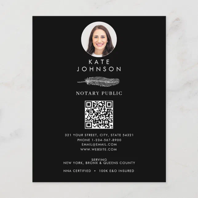 Black Notary Signing Agent Quill Logo Photo Flyer | Zazzle