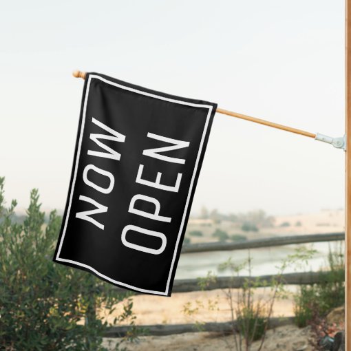 BLACK NOW OPEN SIGN FLAG | Zazzle