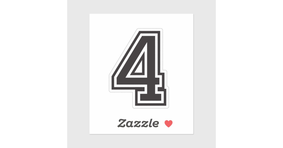 Black number 4 sporty college font sticker | Zazzle