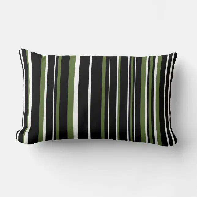 Black, Olive Green, and White Barcode Stripe Lumbar Pillow | Zazzle