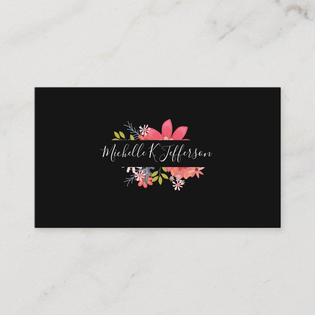 Black on Black Flowers Business Card | Zazzle