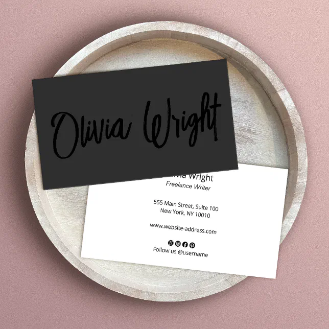 Black on Black Handwritten Script Font Business Card | Zazzle