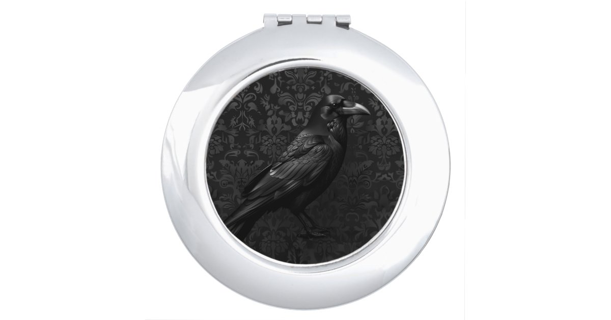 Black on Black Raven Design Compact Mirror | Zazzle