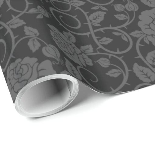 Black on Black Red Rose Modern Damask Floral Wrapping Paper | Zazzle