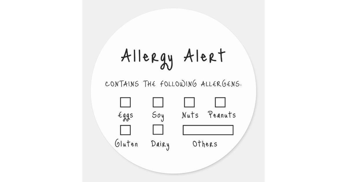 Black on White Food Safety Allergy Alert Classic Round Sticker | Zazzle