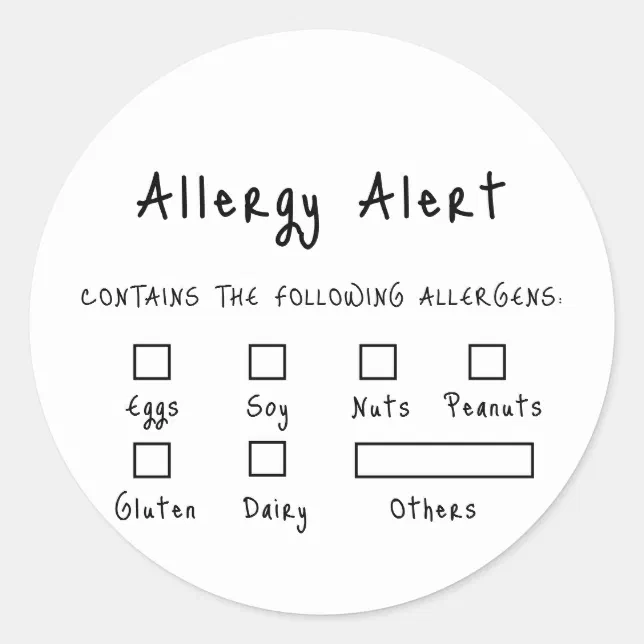 Black on White Food Safety Allergy Alert Classic Round Sticker | Zazzle