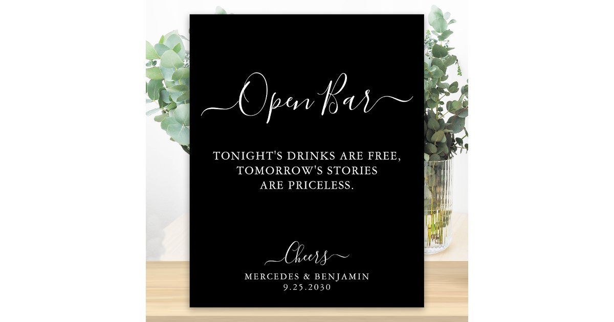 Black Open Bar Calligraphy Personalized Wedding Poster | Zazzle