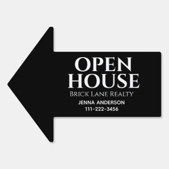 Black Open House Contact Info Arrow Sign | Zazzle