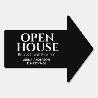 Black Open House Contact Info Arrow Sign | Zazzle