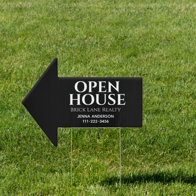 Black Open House Contact Info Arrow Sign | Zazzle