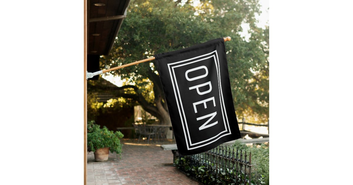 BLACK OPEN SIGN FLAG | Zazzle