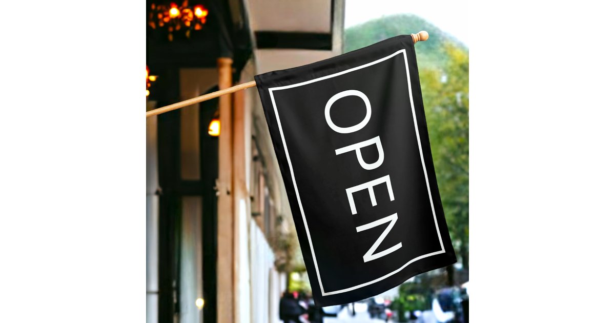 Black Open Sign Modern Minimal Small Business Flag | Zazzle