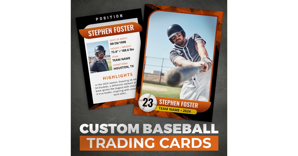 Black Orange Baseball Trading Card Baseball Player | Zazzle