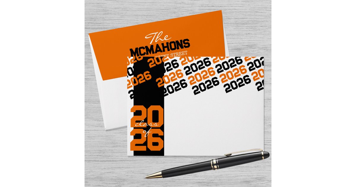 Black Orange Class of + Return Address Graduation Envelope | Zazzle