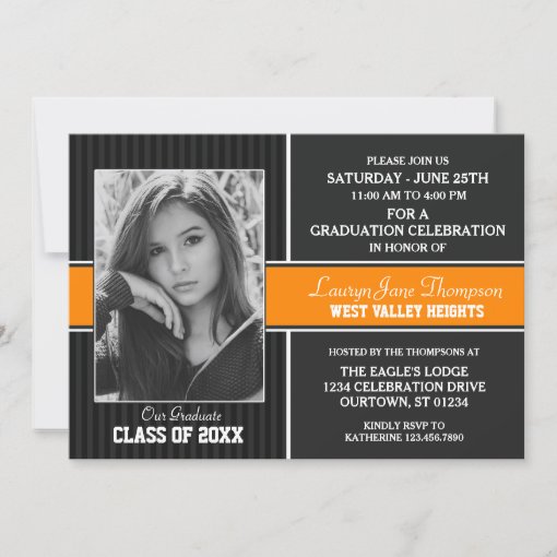Black|Orange Photo Graduation Announcements | Zazzle