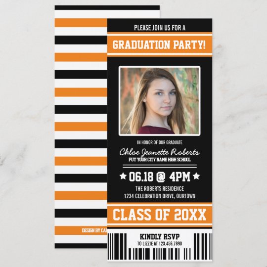 Black|Orange Sporty Graduation Party Ticket Invitation | Zazzle.com